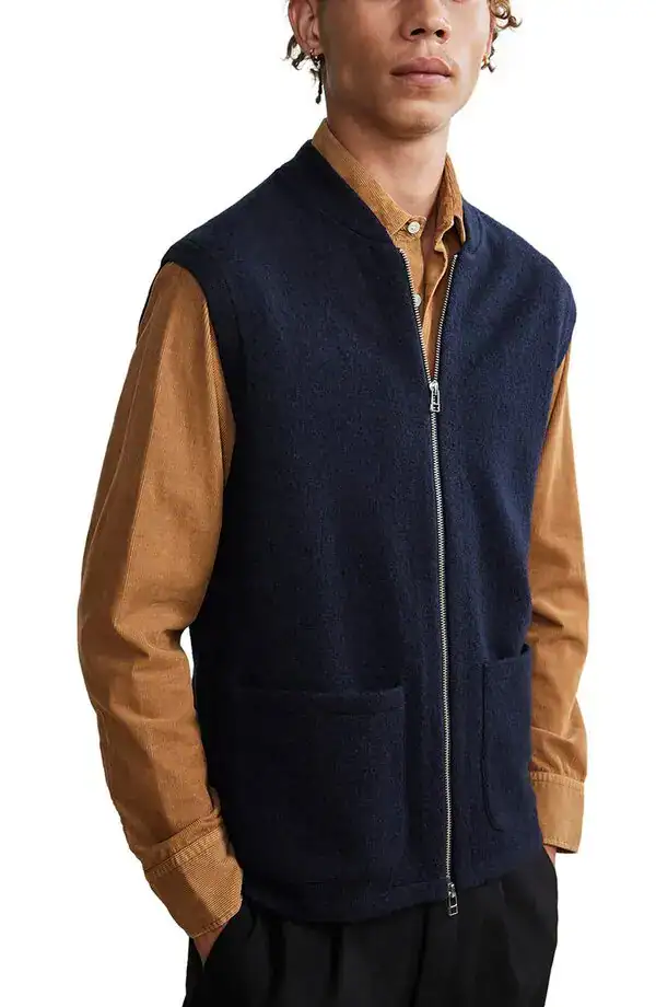 Nn07 Boiled Wool Full Zip Vest In Navy Blue - 50% Off | Editorialist